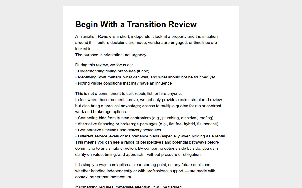 Begin a transition review